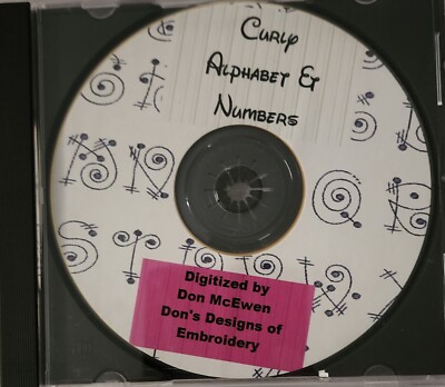 Don's Designs of Embroidery ~ CURLY ALPHABET & NUMBERS ~ CD ROM | eBay