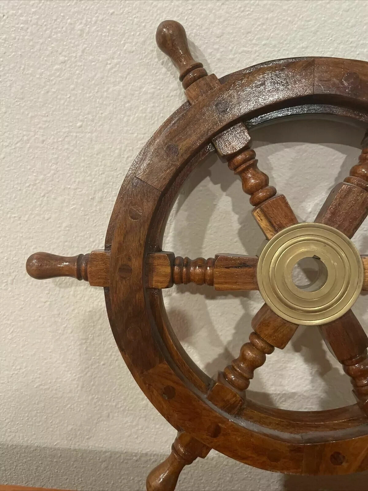 12" Nautical Collectible Wooden Ship Steering Wheel Brass, Ocean Wall ...