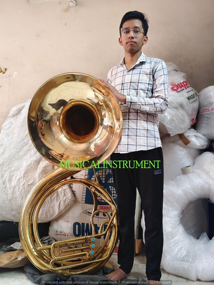 SOUSAPHONE BIG 25"BELL PURE BRASS METAL IN GOLDEN+MOUTHPIECE+ CASES+ ...