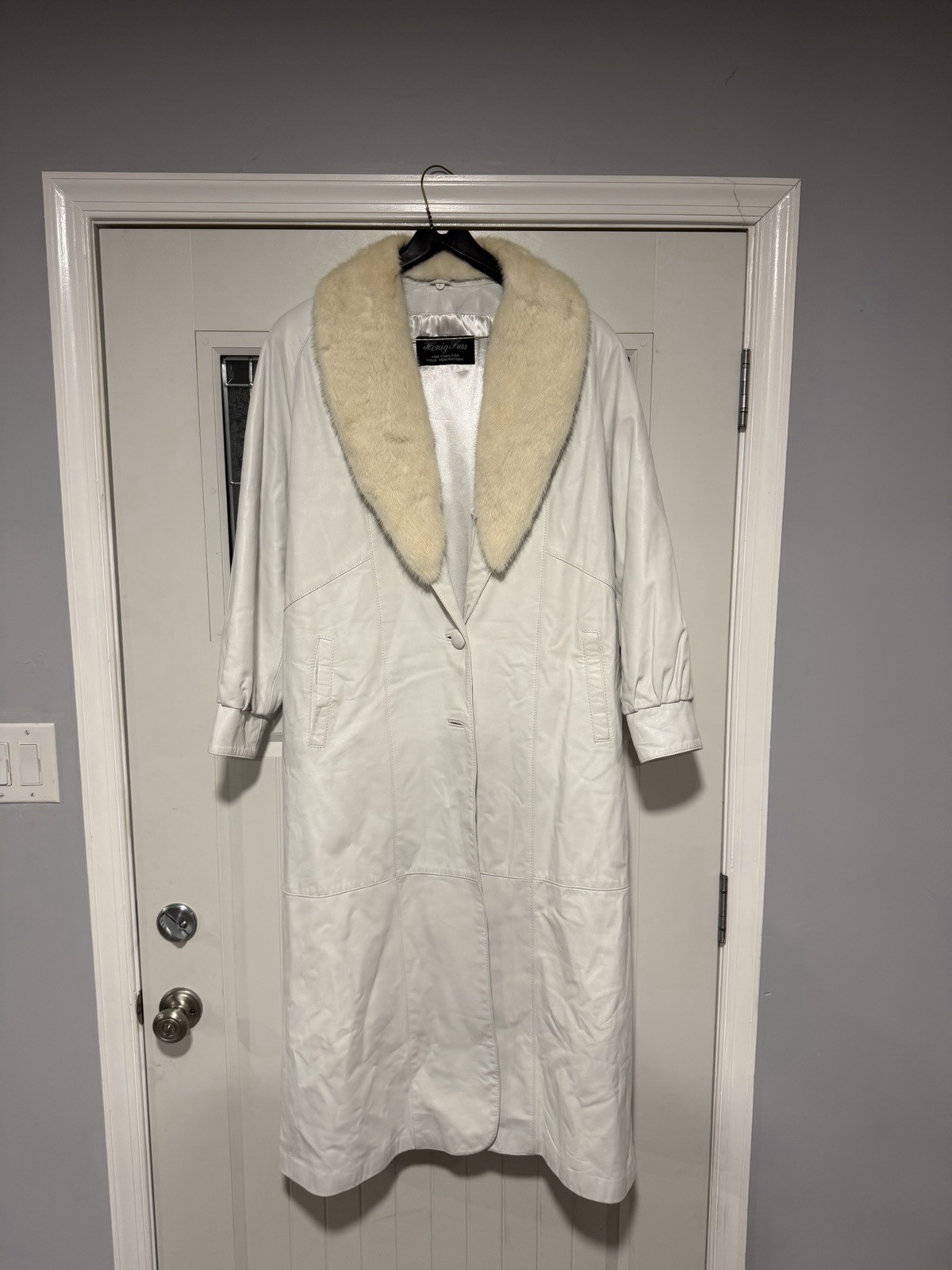 Henig Furs Long Leather Coat with Cream Fur Trim Women | eBay