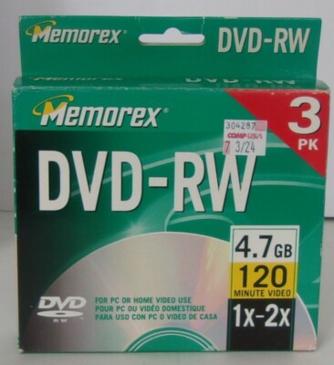 One 3 Pack MEMOREX DVD-RW 4.7 GB, 120 Min **NEW** | eBay
