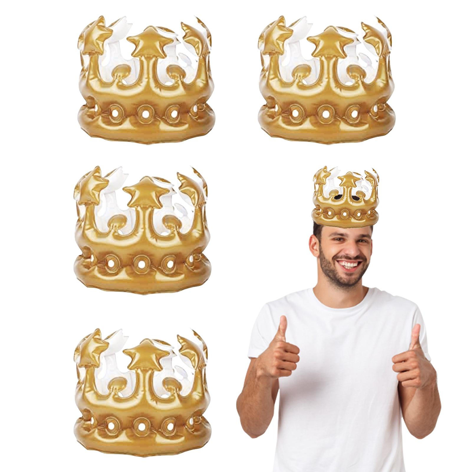 Inflatable Crown 4PCS Gold Crowns Fun Prop Decoration Fancy Dress ...