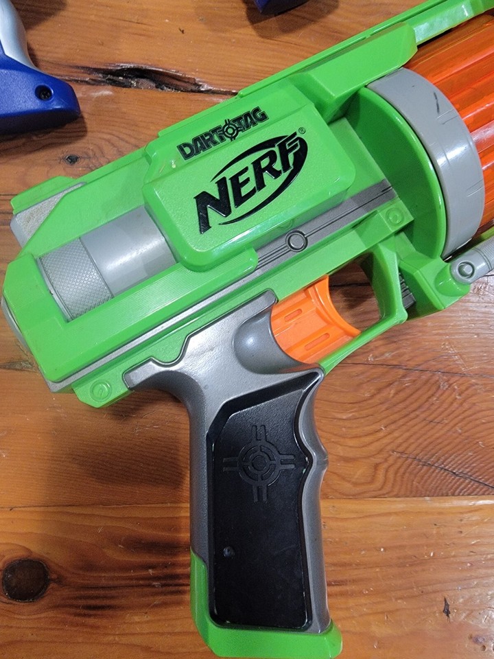NERF Fury Fire Blaster & Dart Tag Toy Guns~ Drum Revolver, Green, Blue ...