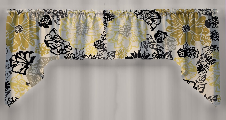Yellow Black Gray Floral Swags, Valances or Curtains | eBay