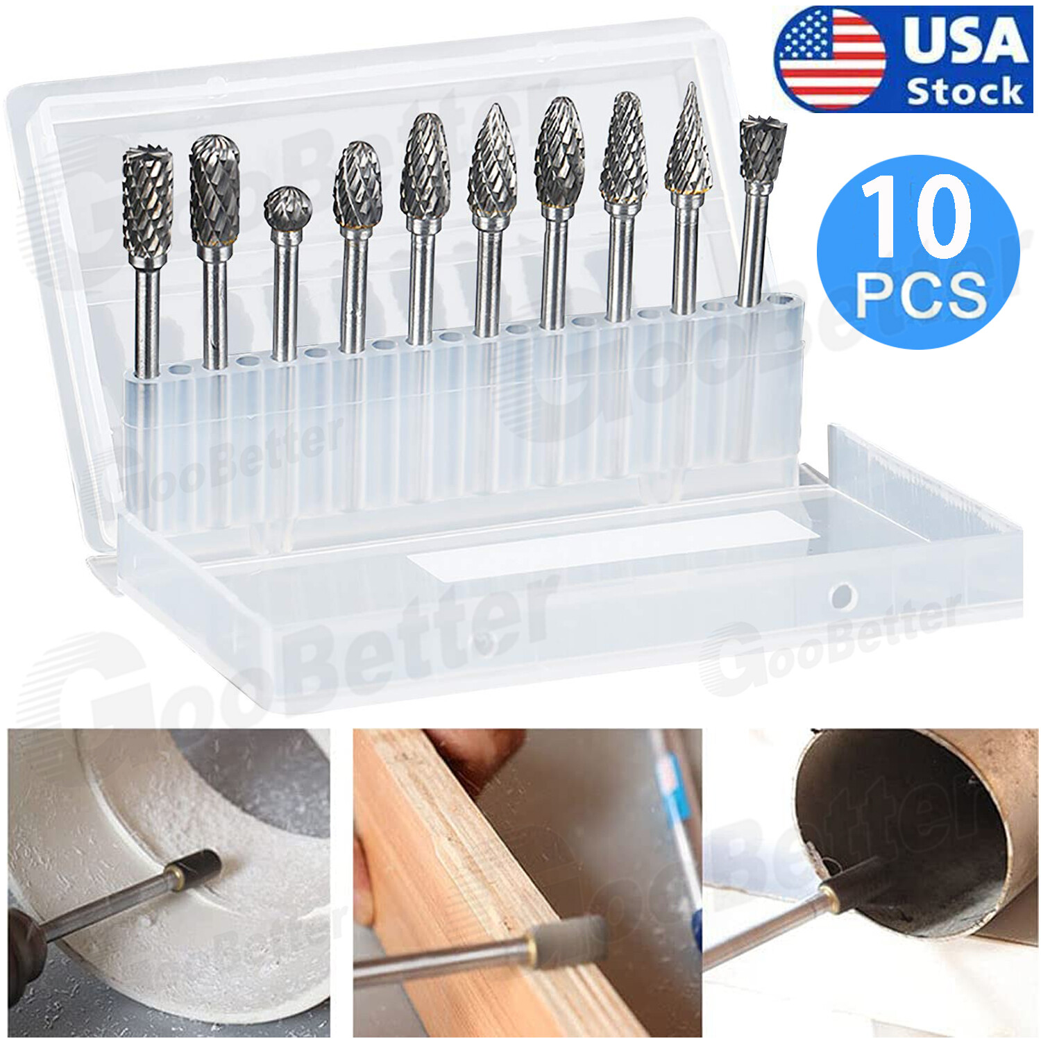 10PCS Rotary Burrs Tungsten Carbide Metal Steel Burr Drill Bits for ...