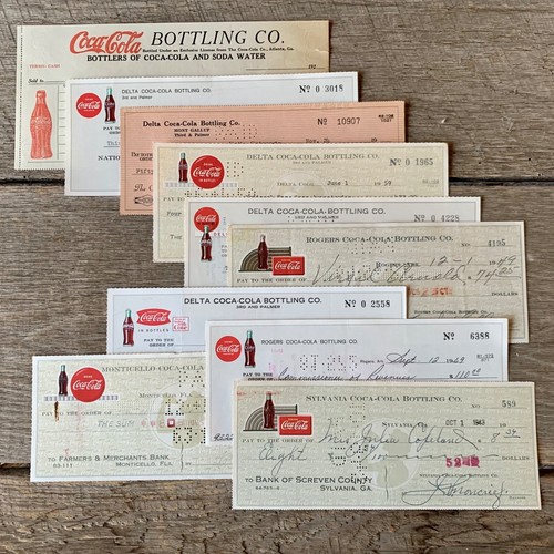 10 Diff Vintage Original 1940-60s COCA COLA COKE Canceled Soda Checks ...