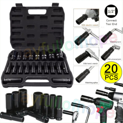 20PCS Deep Impact Socket Set 1/2 Inch Drive Long Reach Impact Sockets ...