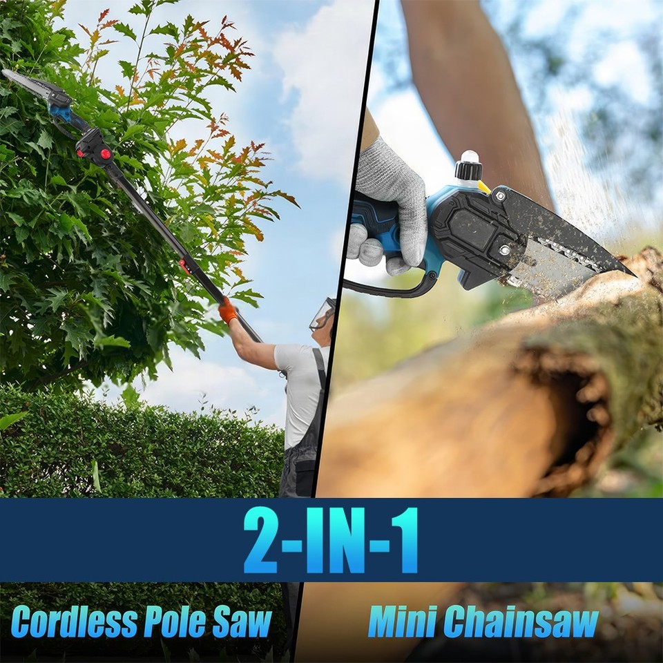 8′ Bar Mini Chainsaw 2-in-1 Cordless Electric Pole Saw For Tree ...