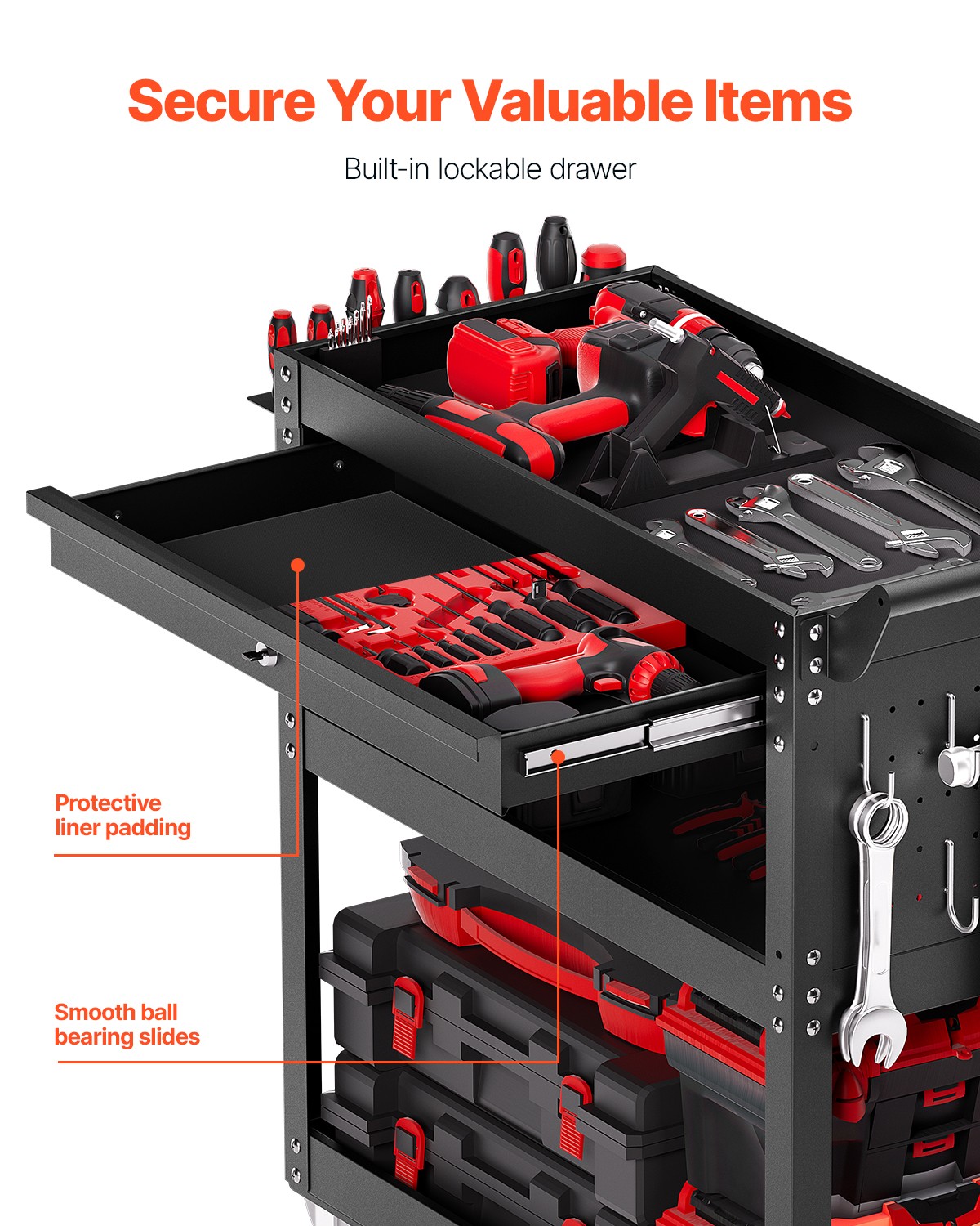 VEVOR 4-Tier Tool Cart on Wheels 350 lb Rolling Work Cart with Drawer ...