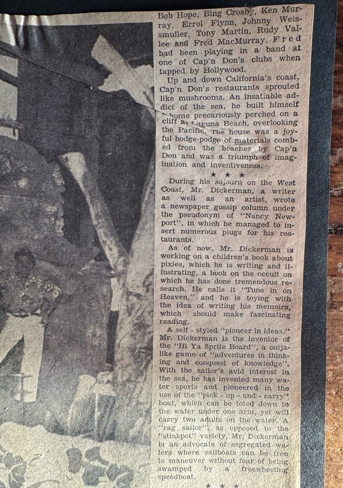 DON DICKERMAN Pirates Den April - NEWSPAPER ARTICLE, Don At Home Laguna ...