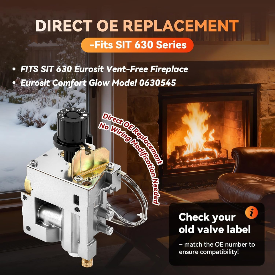 SIT 630 Gas Control Valve - Compatible with NG & LP Fireplaces, Boilers ...