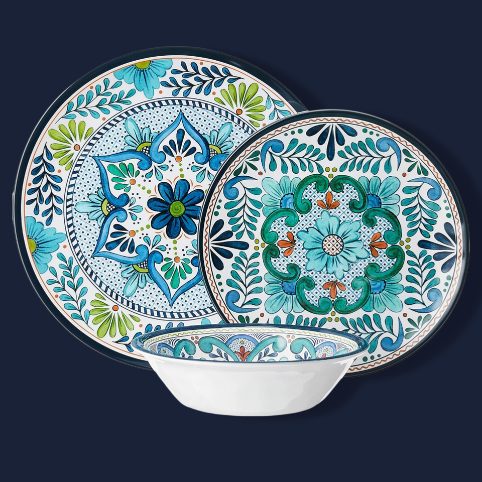 Talavera Melamine 12-Piece Dinnerware Set, Service for 4, Multicolored ...