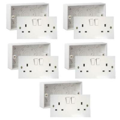 5 X 2 GANG DOUBLE SOCKET + BACK BOX 25MM PATTRESS WALL SOCKET ...