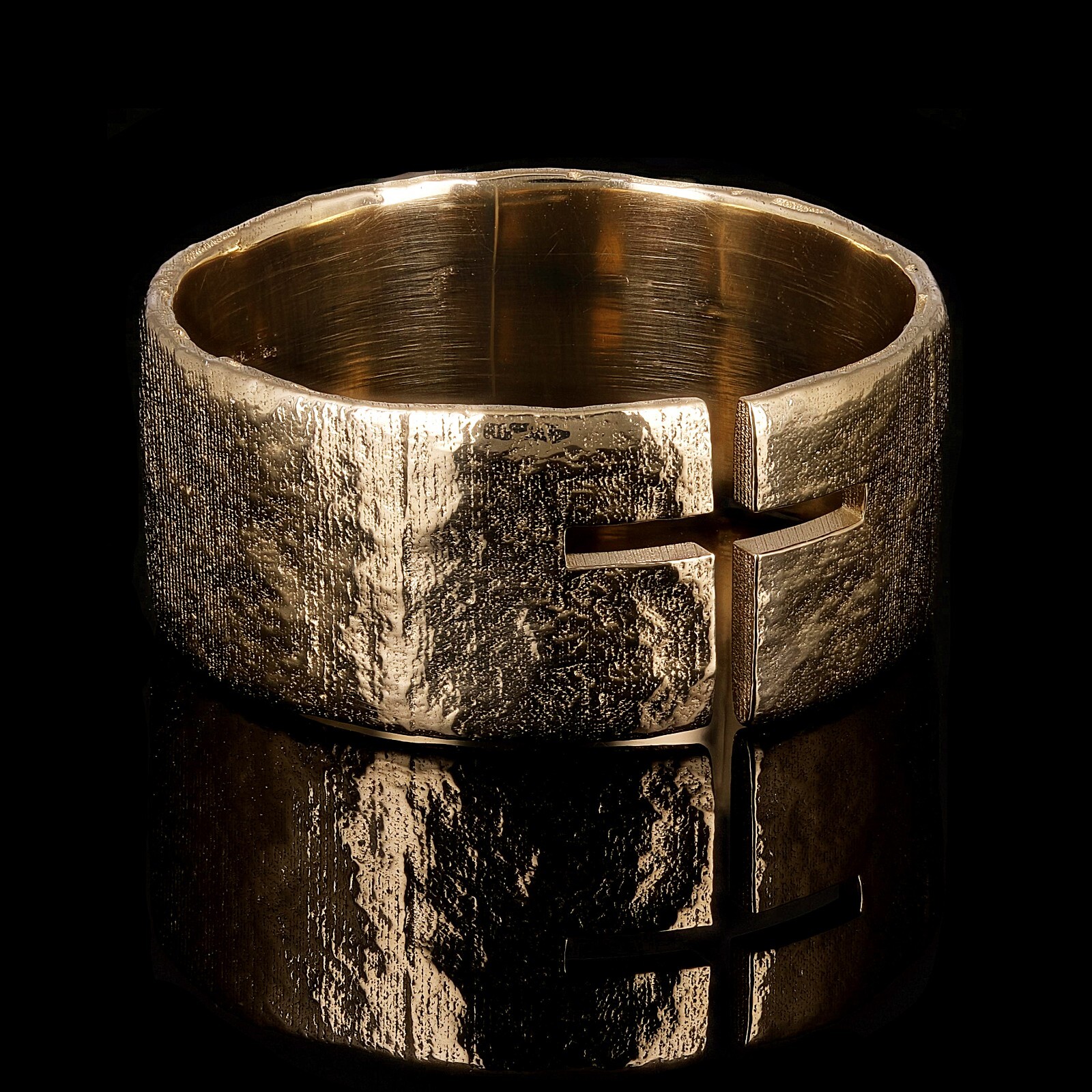 14k Yellow Gold Hammered Finish Open Front Cut-out Cross Ring Size 9 -9 ...