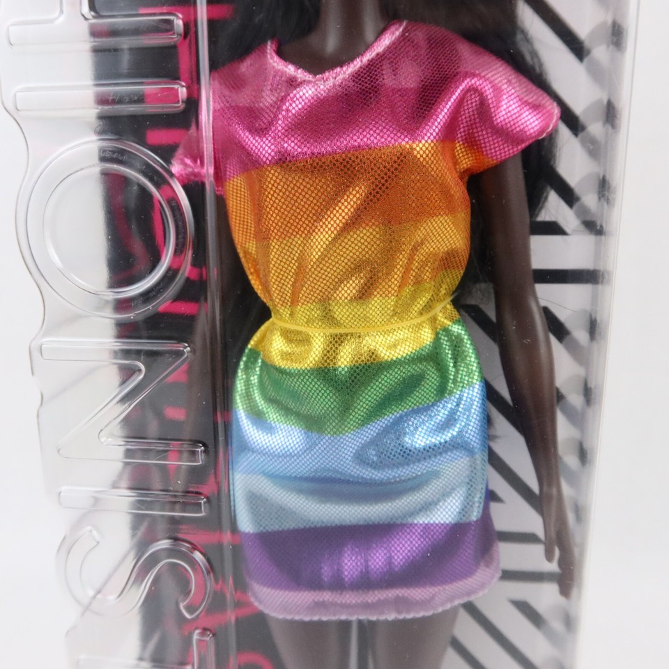 Mattel Barbie Fashionistas Doll #90 African American Rainbow Dress PoC ...