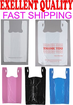 1/6 THANK YOU T-Shirt Bags 11.5"x6.5"x21"Plastic Shopping bags colors ...
