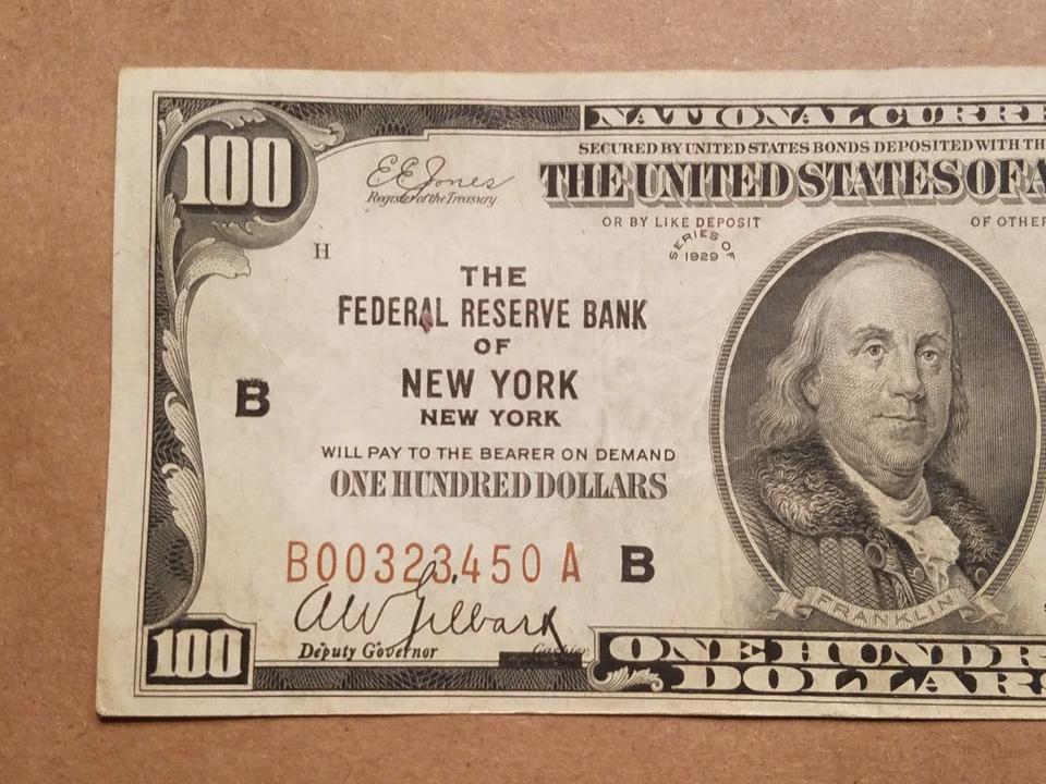 1929 $100 Federal Reserve Bank Note New York FRBN FR 1890B Extremely ...