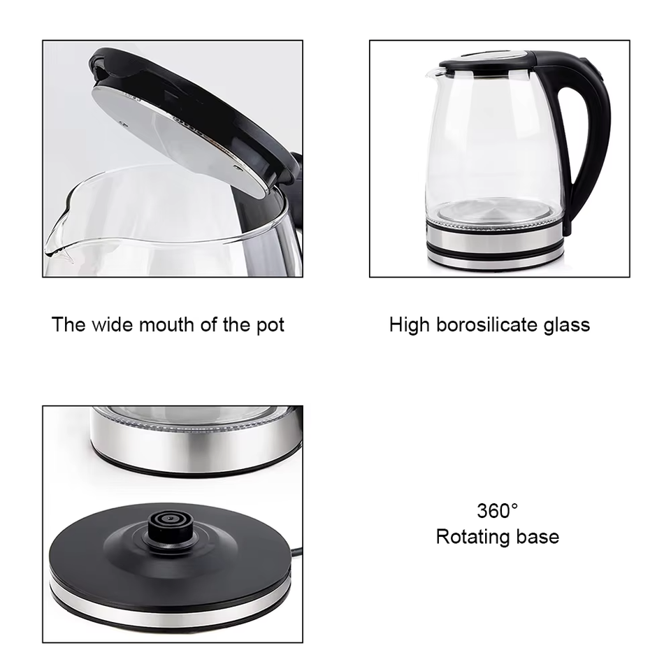 1.8L Electric Glass Kettle, 1800W Fast Boil with LED Light, Auto Shut ...