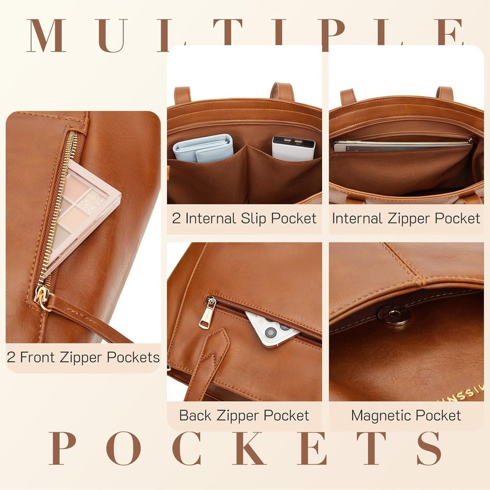 Missnine Tote Bag for Women with Zipper, Leather Purse and Handbags ...