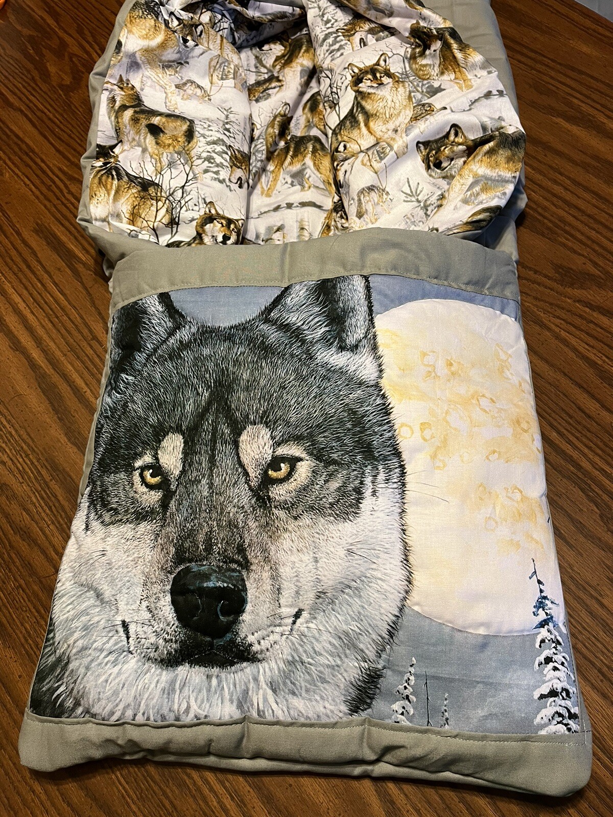New Handmade Wolf Quillow (Pillow w/ 6ft long quilt inside!) | eBay