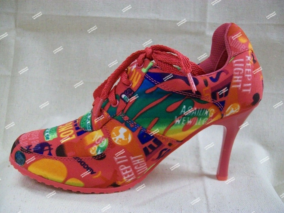 Retro 80s Lace Up Tennis Shoe Heels ValleyGirl Graffiti Hip Hop Rapper ...