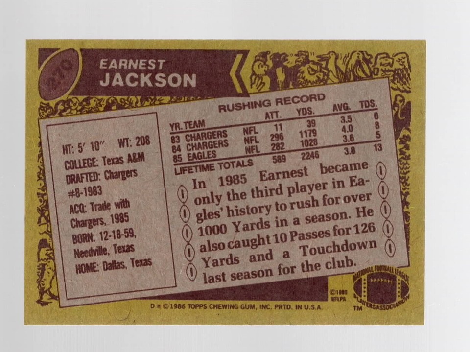 1986 Topps #270 Earnest Jackson NM | eBay