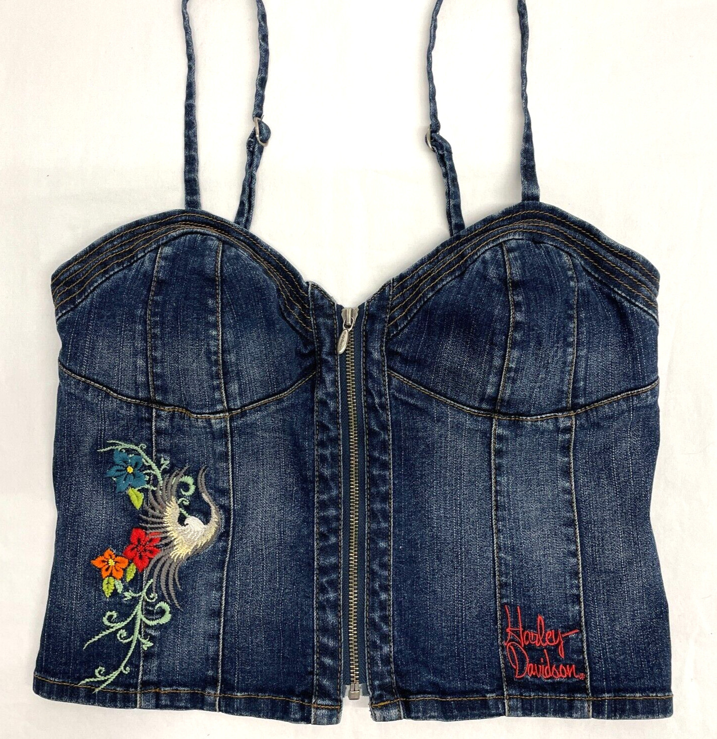 Harley Davidson Womens Denim Corset Jean Vest Embroid… - Gem