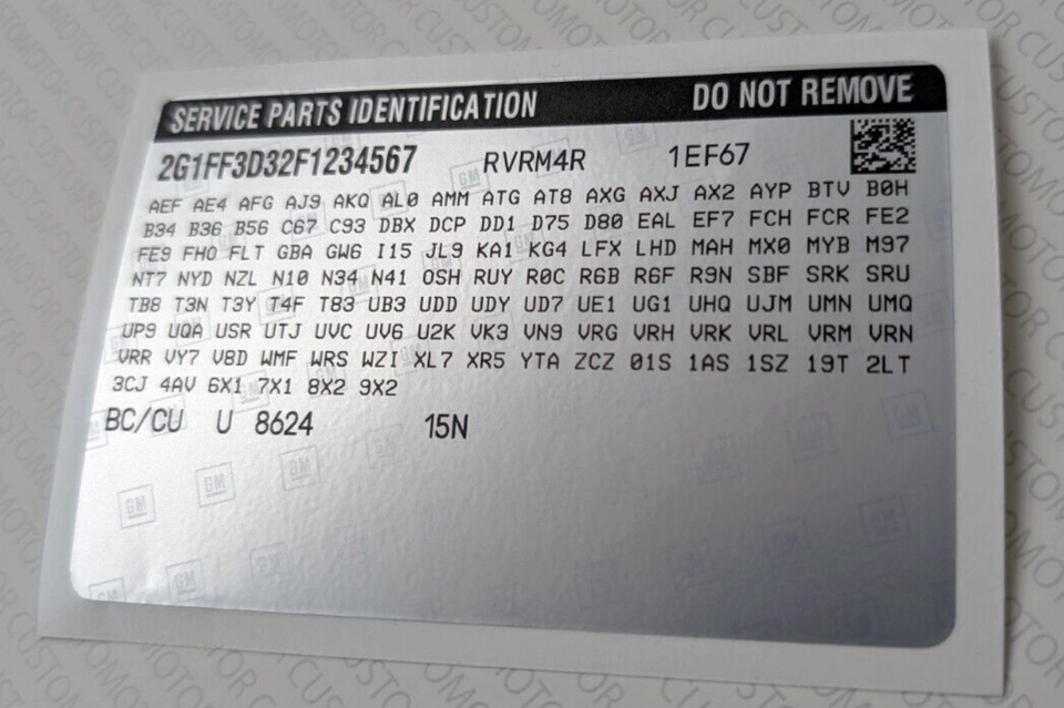 Replica Duplicate SPI SERVICE PARTS IDENTIFICATION Label Sticker for GM ...