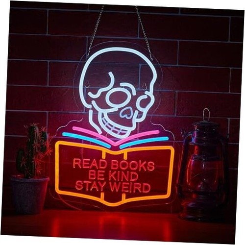Read Books Be Kind Stay Weird Neon Sign for Wall Décor White+Pink+Blue ...