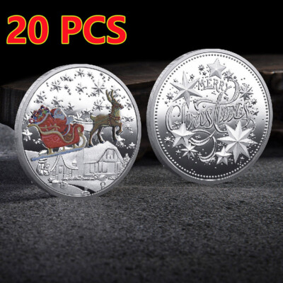 50PCS Merry Christmas Santa Claus Coin Colorful Embossed Medals ...