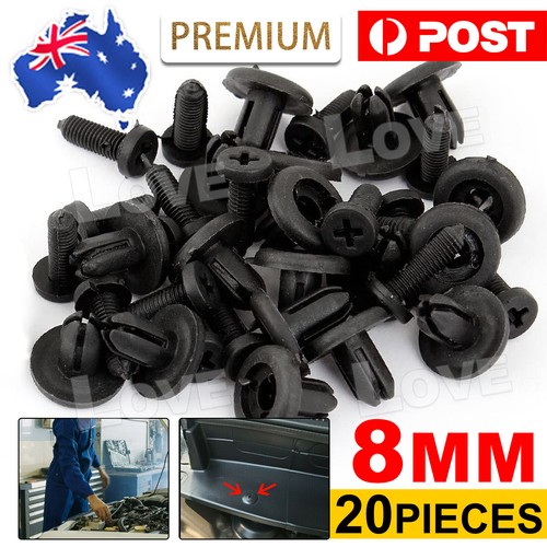 20X CAR PLASTIC 8MM CLIPS RIVET PUSH FIT DOOR BOOT TRIM PANELS BUMPER ...