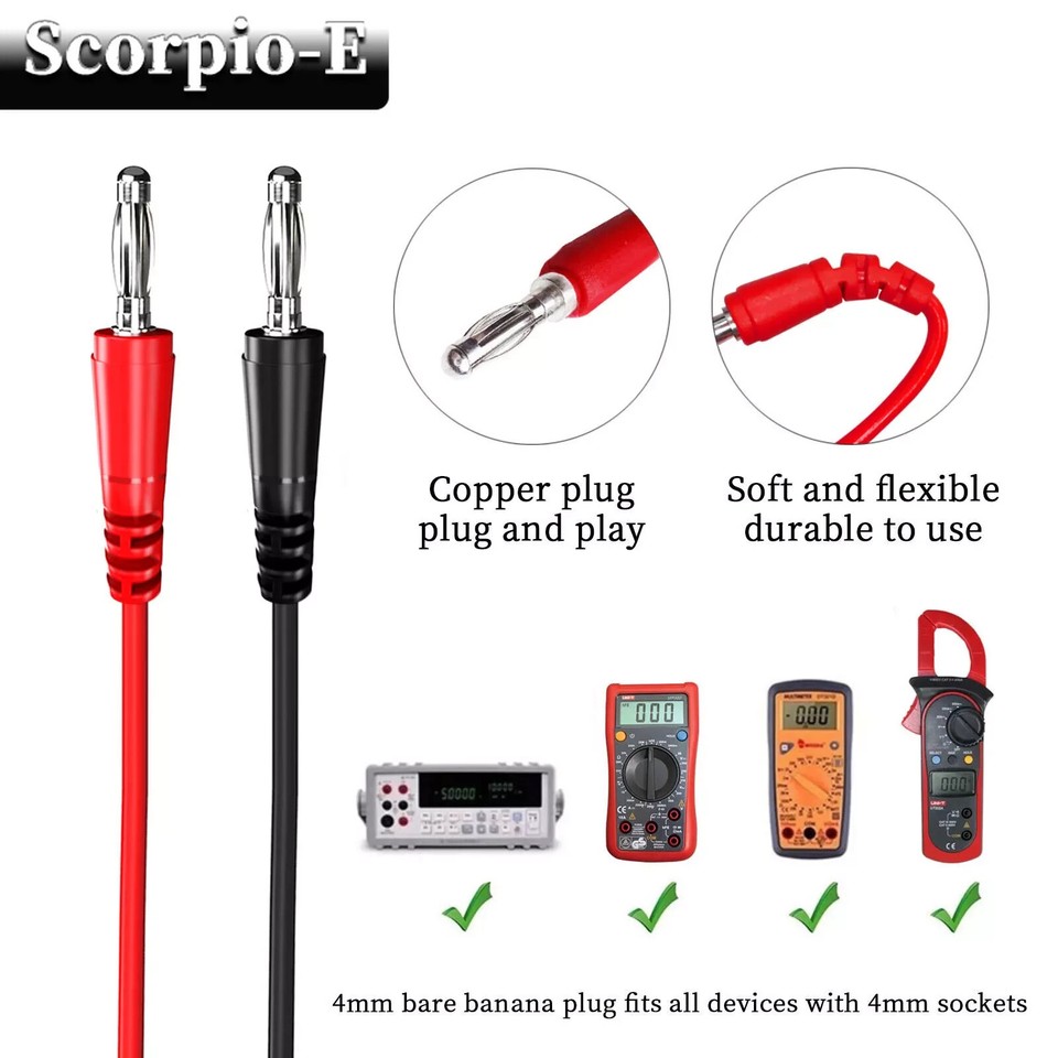 5PCS Double Ended 4mm Banana to Banana Plug Multimeter Test Lead 1M ...