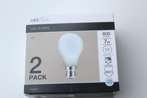 LUCE BELLA LED GLOBES BULBS 2 PACK 800LM 7W FROSTED B22 COOL WHITE ...