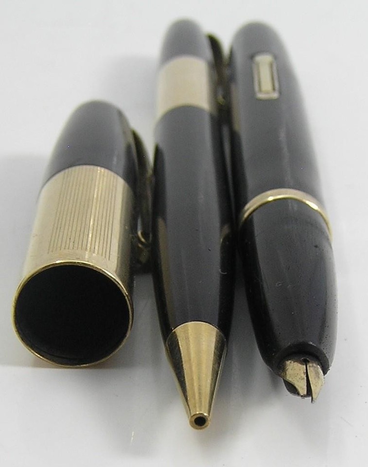VINTAGE WATERMAN TAPERITE LEVER FILL FOUNTAIN PEN & PENCIL SET-BLACK ...