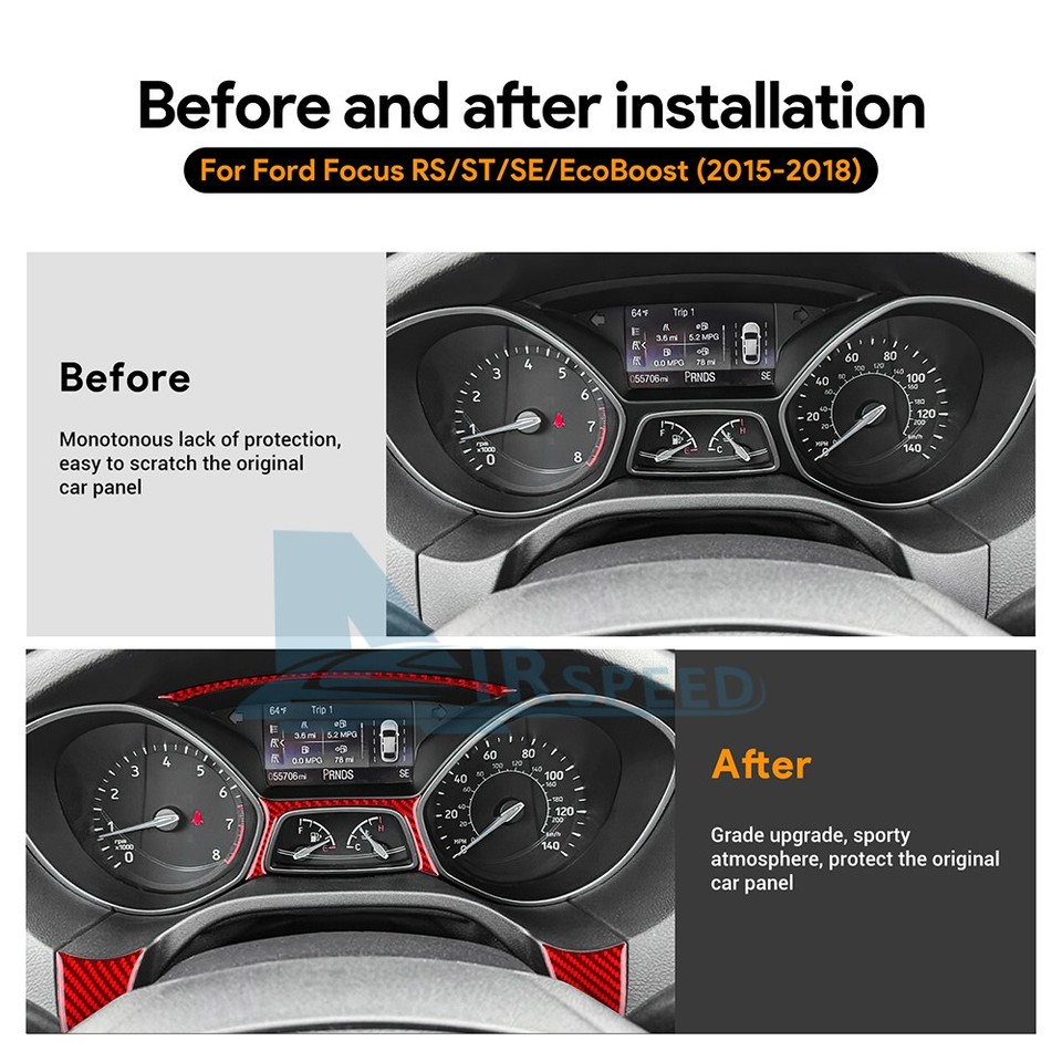 Red Carbon Fiber Speedometer Frame Stickers for Ford Focus RS ST SE ...