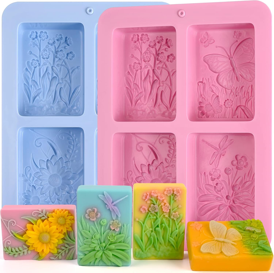 Soap Molds Silicone, 3D Rectangular Insect Flower Silicone Molds for ...