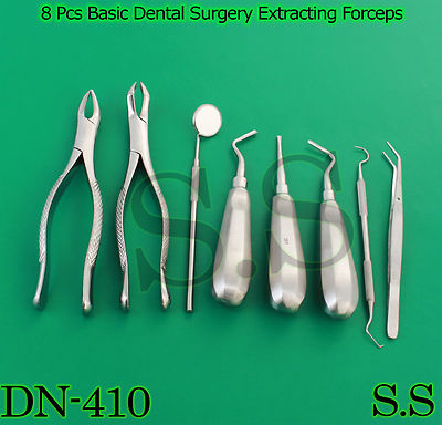 8 Pcs Basic Dental Surgery Extracting Forceps# 150+210 Elevators Set DN ...