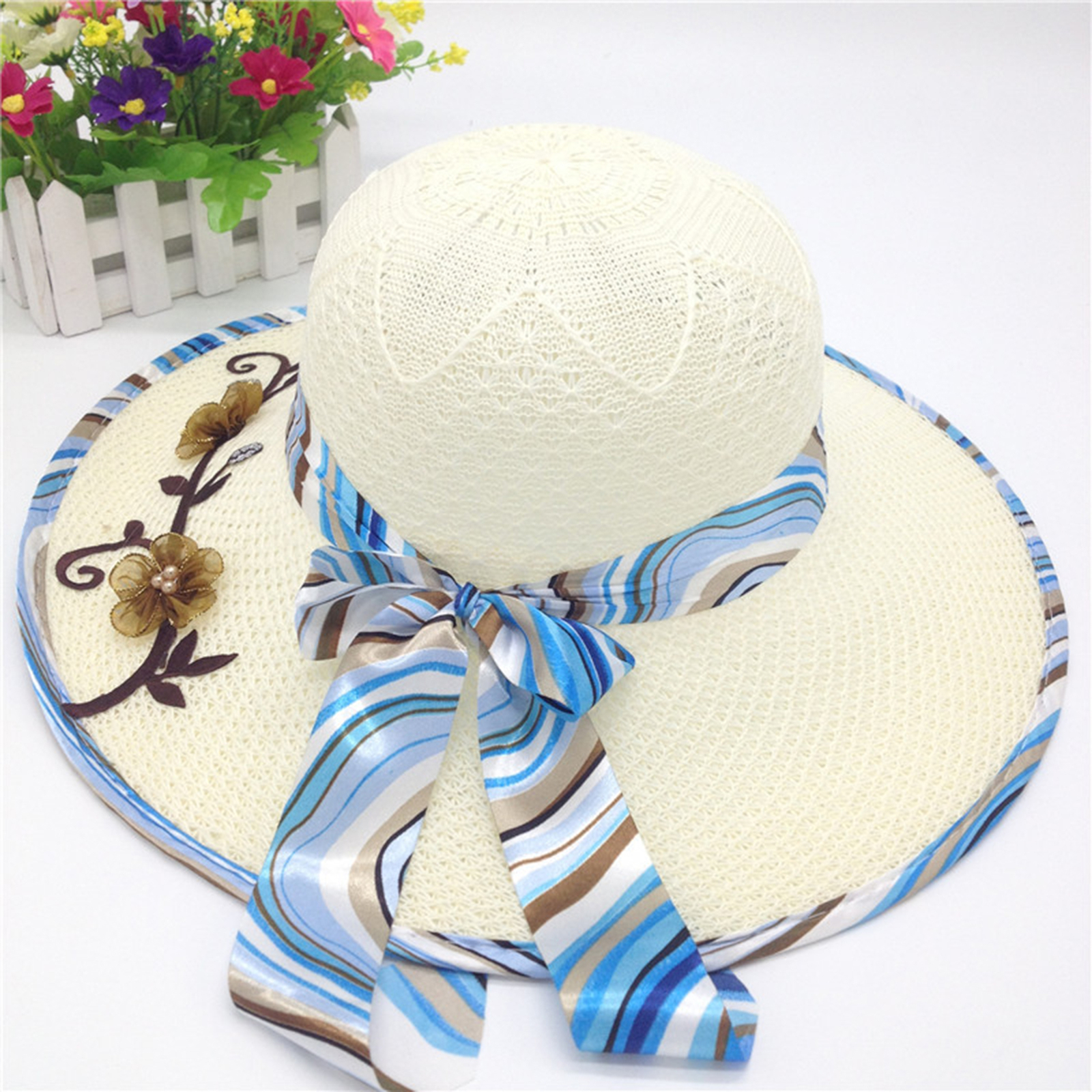 Sun Hat Round Dome Sunscreen Women Beach Wide Brim Bucket Straw Hat ...