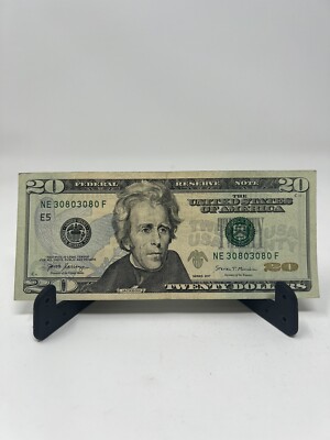 $20 Dollar Bill 2017 Fancy Serial Repeater Star Note Number NE 30803080 ...