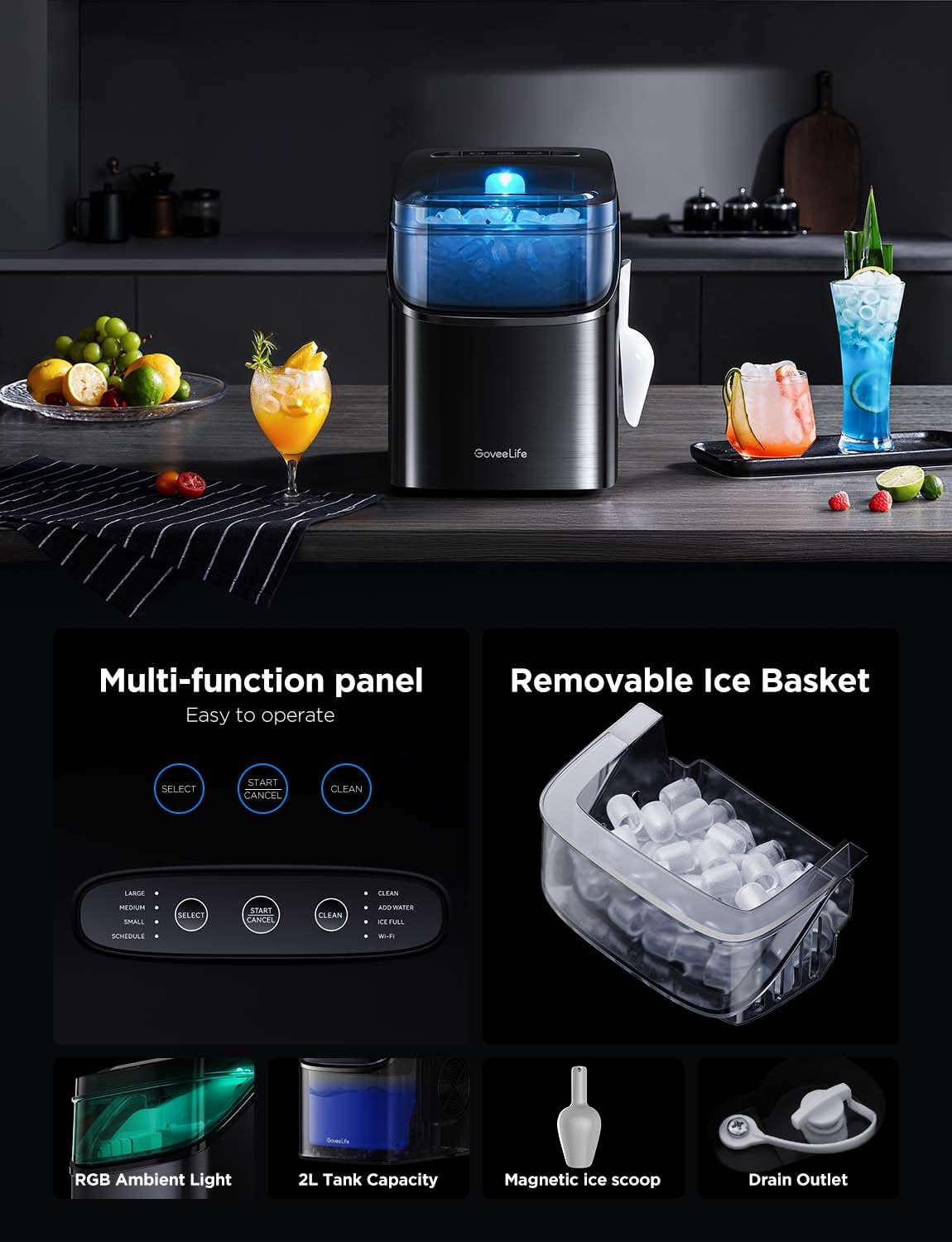 Smart Ice Maker Countertop, Portable Ice Machine with Voice Control, 9 ...