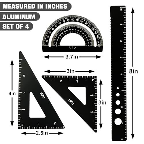 Metal Triangular Scale Ruler Set, 4 Pieces Aluminum 8 Inch Ruler with ...