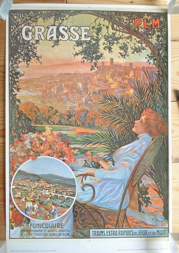 AFFICHE CHEMINS DE FER PLM GRASSE Réédition Années 80 DAVID DELLEPIANE ...