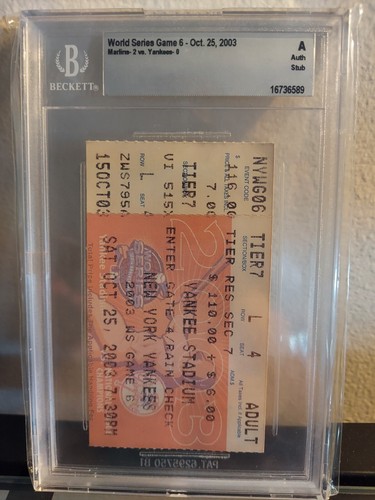 2003 World Series Ticket Stub Game 6 Florida Marlins New York Yankees ...