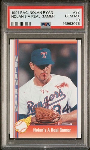 1991 Pacific NOLAN RYAN "Bloody Lip" Baseball Card #92 Graded PSA 10 ...