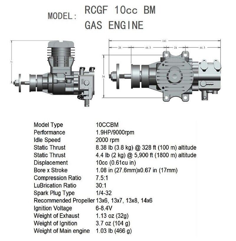 New Version RCGF 10cc BM Side Cylinder Gasoline RC Engine for Plane NIB ...