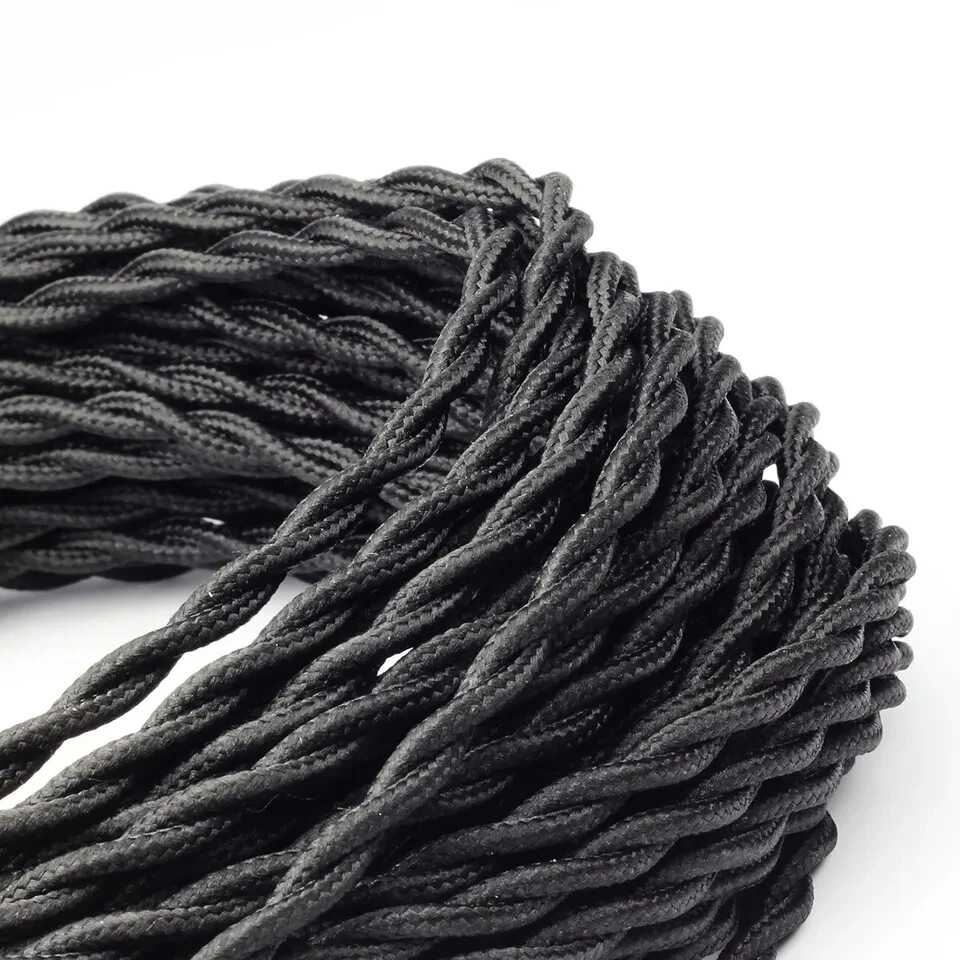 50ft Black Twisted Cloth Covered Wire Vintage Antique Lamp Cord ...