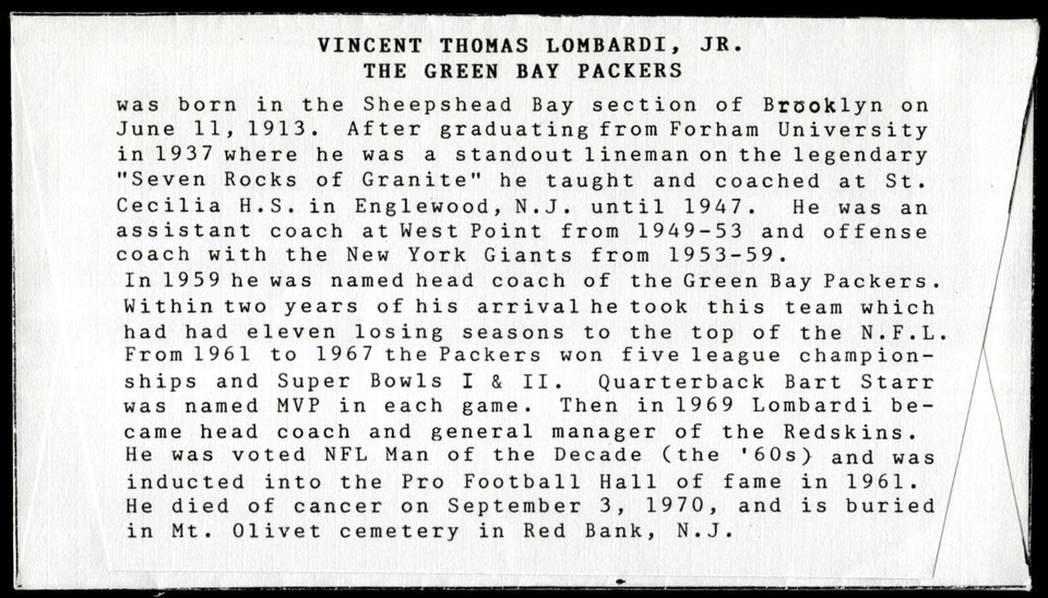 1999 Super Bowl I FDC Vincent Thomas Lombardi Jr Cachet | eBay