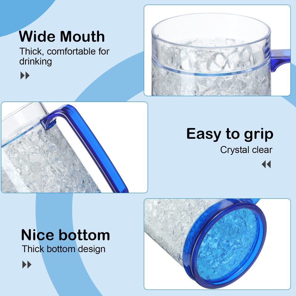 Eccliy 6 Pcs Beer Mugs with Gel, Freezer 16oz Clear Double Wall Beer ...