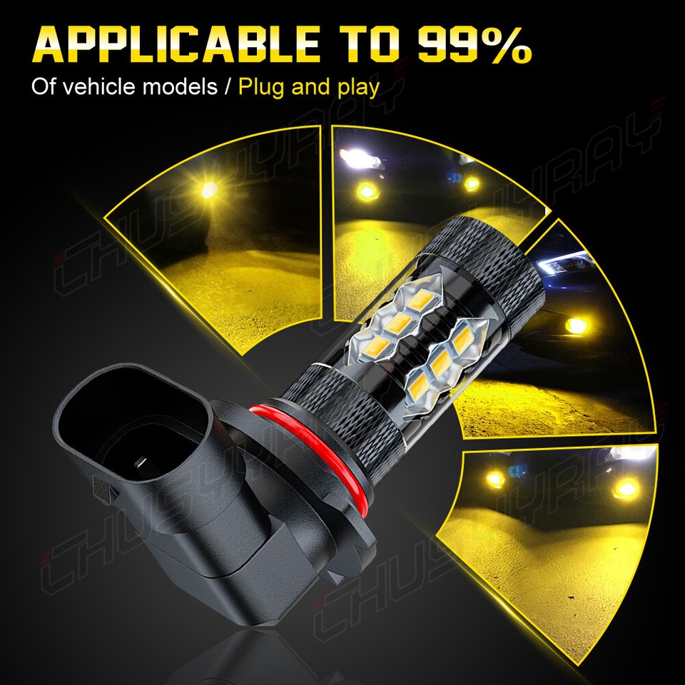 Pair LED Fog Light Bulbs 9145 9140 H10 Amber 4500K yellow Driving Lamp ...
