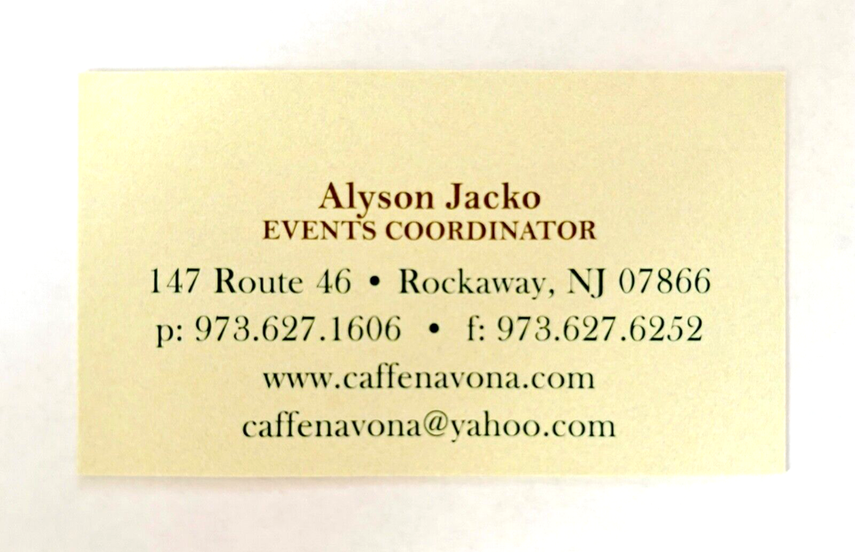 FREE SHIPPING! Business card Caffe Navona, Rockaway NJ (Alyson Jacko ...